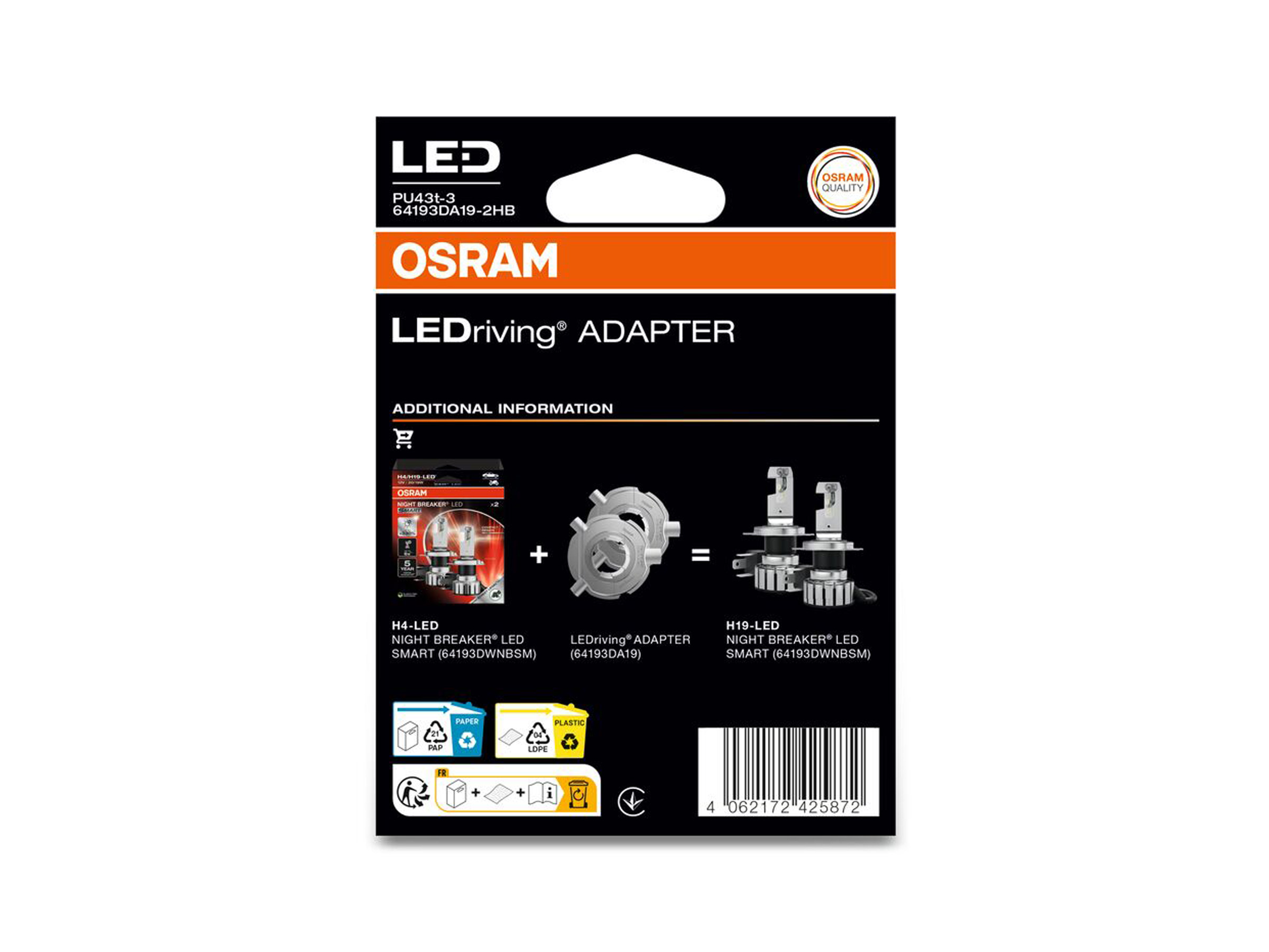 OSRAM Montagehalterung H19 LED Sockel Adapter für H4 LED Module ...
